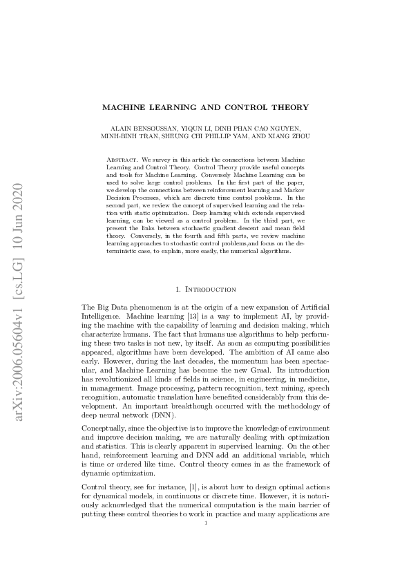(PDF) Machine learning and control theory