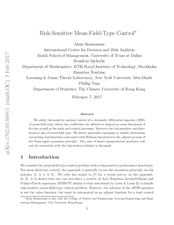 Pdf Risk Sensitive Mean Field Type Control
