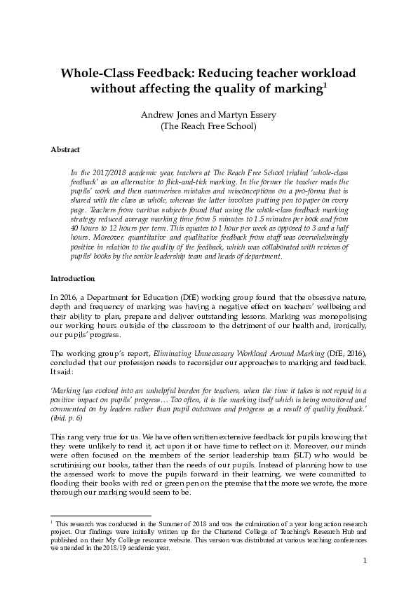 (PDF) Whole-Class Feedback: Reducing teacher workload without affecting ...