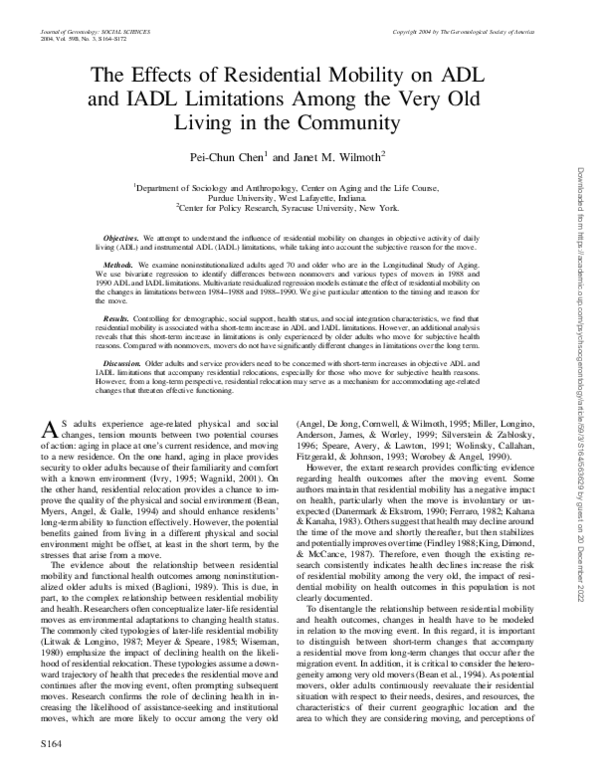 (PDF) The Effects of Residential Mobility on ADL and IADL Limitations Among the Very Old Living ...