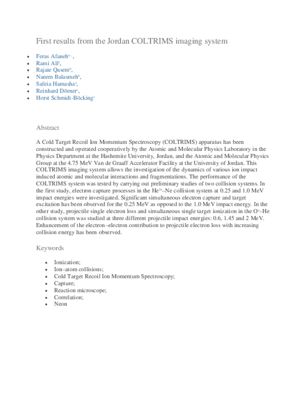 (PDF) First results from the Jordan COLTRIMS imaging system