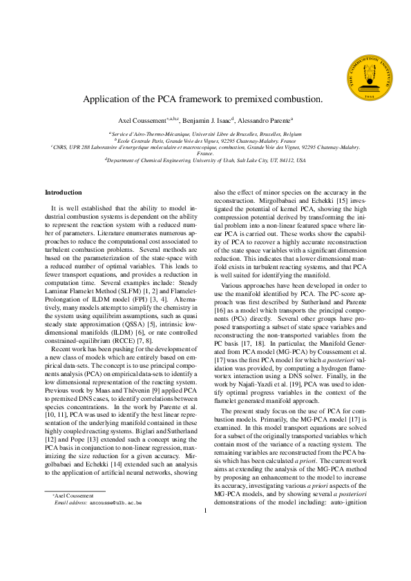 (PDF) Application of the PCA framework to premixed combustion