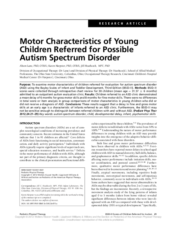 (PDF) Motor Characteristics of Young Children Referred for Possible ...