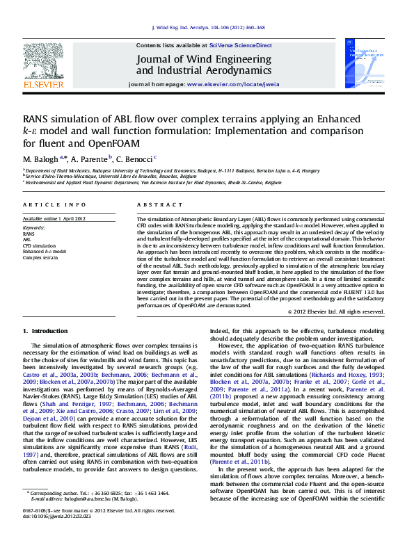 (PDF) RANS simulation of ABL flow over complex terrains applying an Enhanced k-ε model and wall ...