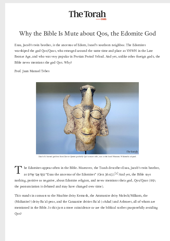 (PDF) Why the Bible Is Mute about Qos, the Edomite God