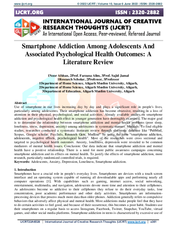 (PDF) Smartphone Addiction Among Adolescents And Associated ...
