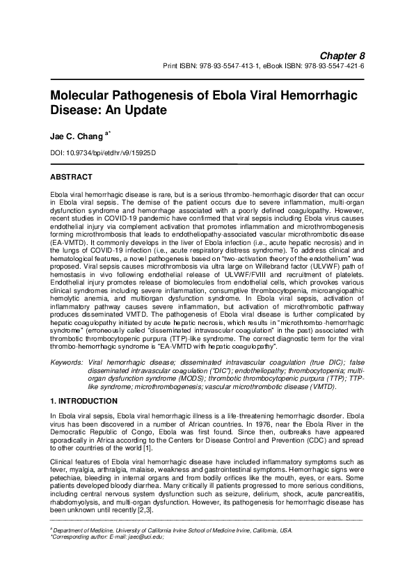 (PDF) Molecular Pathogenesis of Ebola Viral Hemorrhagic Disease: An Update