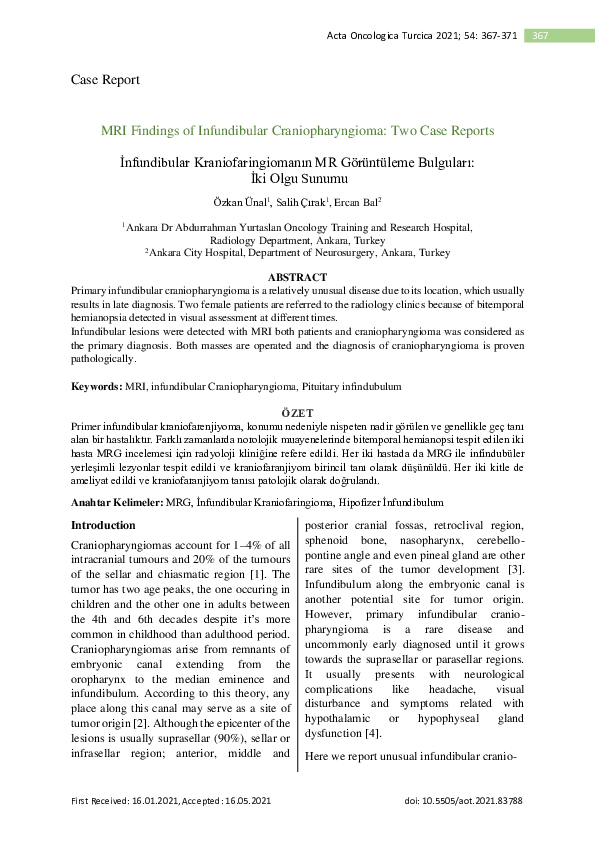 (PDF) MRI Findings of Infundibular Craniopharyngioma: Two Case Reports