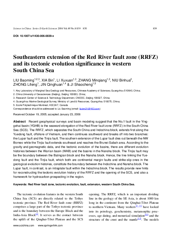 (PDF) Southeastern extension of the Red River fault zone (RRFZ) and its ...