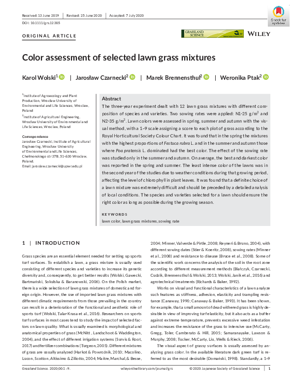 (PDF) Color assessment of selected lawn grass mixtures
