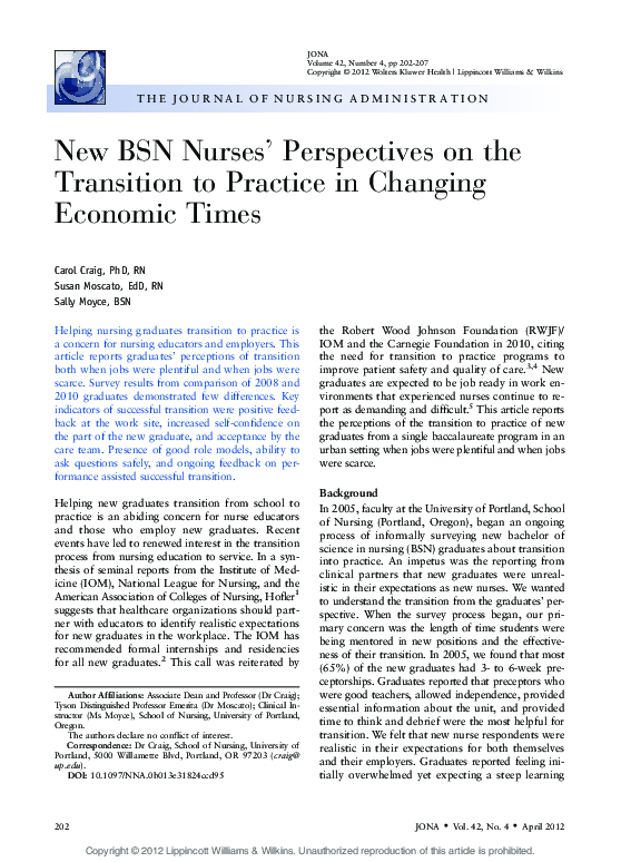 (PDF) New BSN Nurses’ Perspectives on the Transition to Practice in ...