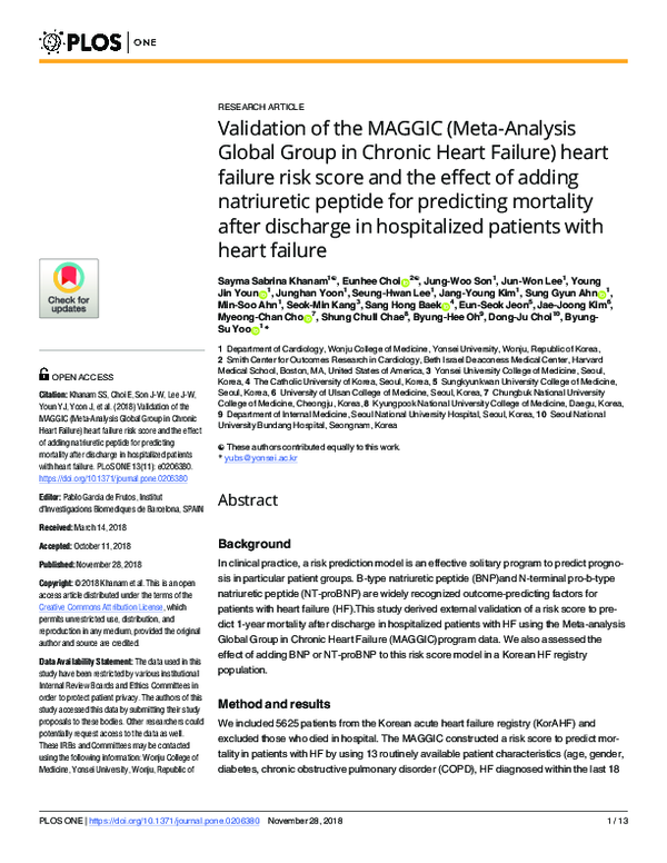 (PDF) Validity of MAGGIC Risk Score in Heart Failure