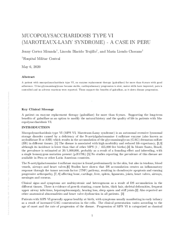 (PDF) Mucopolysaccharidosis Type VI (Maroteaux-Lamy Syndrome) - a Case ...