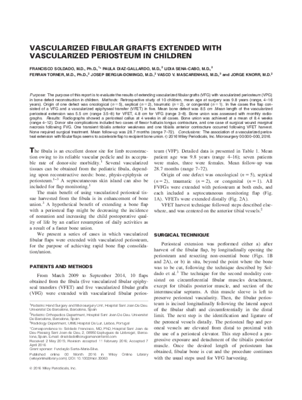 (PDF) Vascularized fibular grafts extended with vascularized periosteum ...