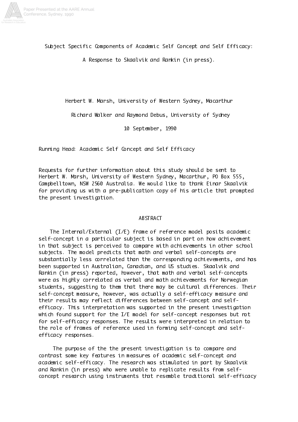 (PDF) Subject-specific components of academic self-concept and self-efficacy