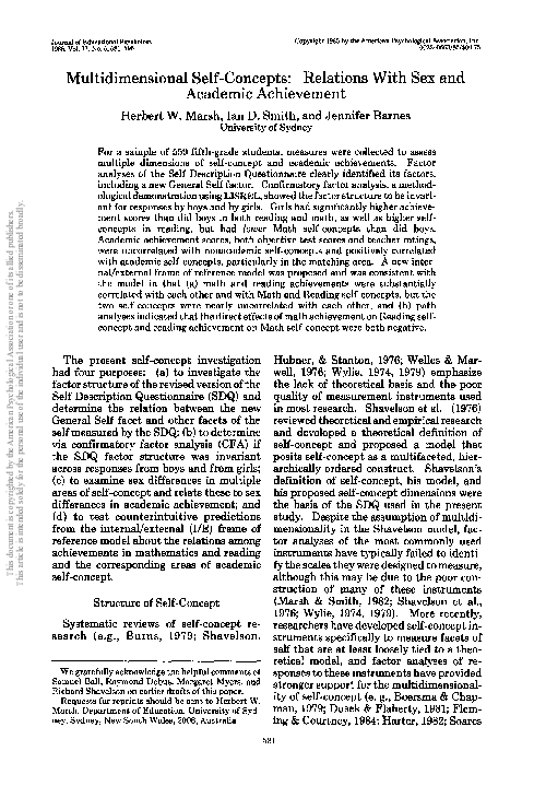 (PDF) Multidimensional self-concepts: Relations with sex and academic ...