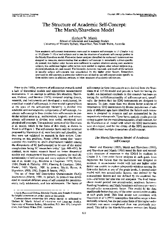 (PDF) The structure of academic self-concept: The Marsh/Shavelson model