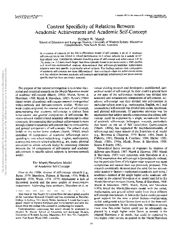 (PDF) Content specificity of relations between academic achievement and ...