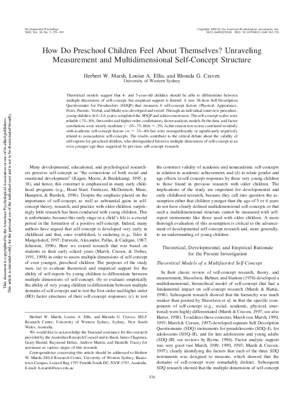 (PDF) How do preschool children feel about themselves? Unraveling ...