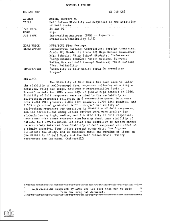 (PDF) Self-Esteem Stability and Responses to the Stability of Self Scale