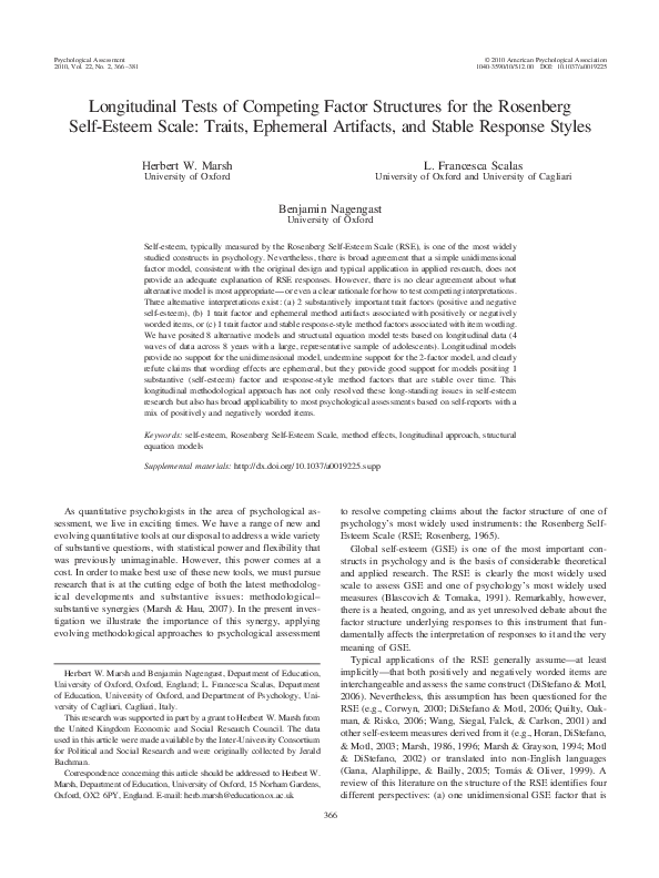 (PDF) Longitudinal tests of competing factor structures for the ...