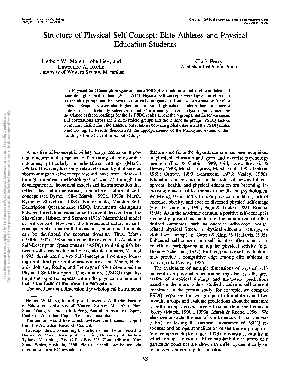 (PDF) Structure of physical self-concept: Elite athletes and physical ...