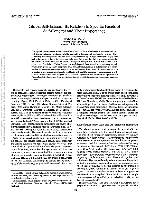 (PDF) Global self-esteem: Its relation to specific facets of self ...