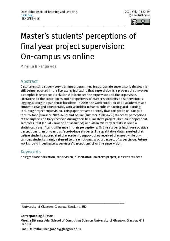 (PDF) Master's students' perceptions of final year project supervision
