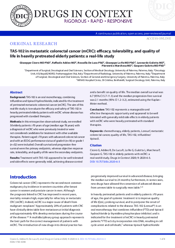 (PDF) TAS-102 in metastatic colorectal cancer (mCRC): efficacy ...