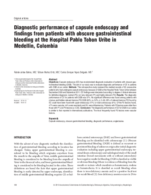 (PDF) Diagnostic performance of capsule endoscopy and findings from ...