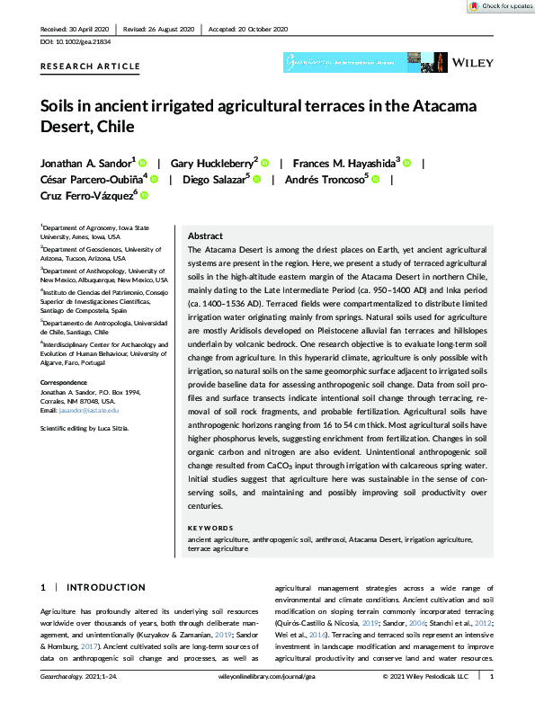 (PDF) Soils in ancient irrigated agricultural terraces in the Atacama Desert, Chile