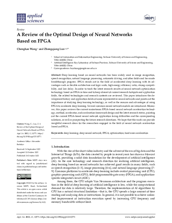 Pdf A Review Of The Optimal Design Of Neural Networks Based On Fpga