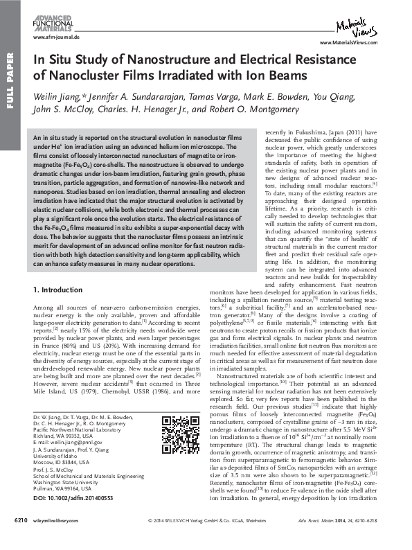 (PDF) In Situ Study of Nanostructure and Electrical Resistance of ...