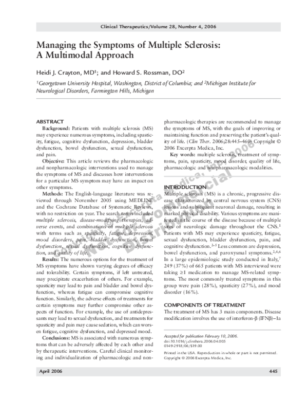 (PDF) Managing the symptoms of multiple sclerosis: A multimodal approach | Heidi Crayton ...