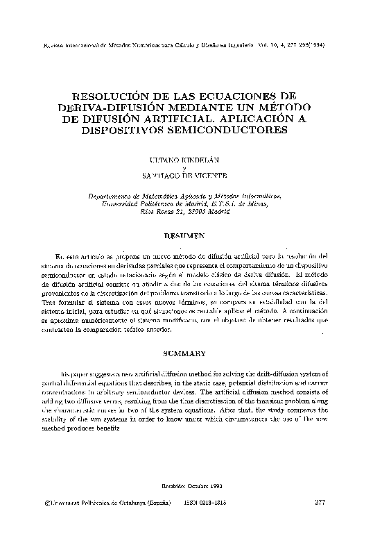 (PDF) Resolución de las ecuaciones de deriva-difusión mediante un método de difusión artificial ...