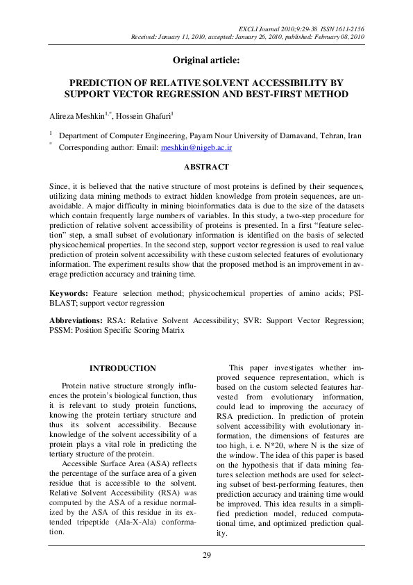 (PDF) Prediction of relative solvent accessibility by support vector regression and best-first ...