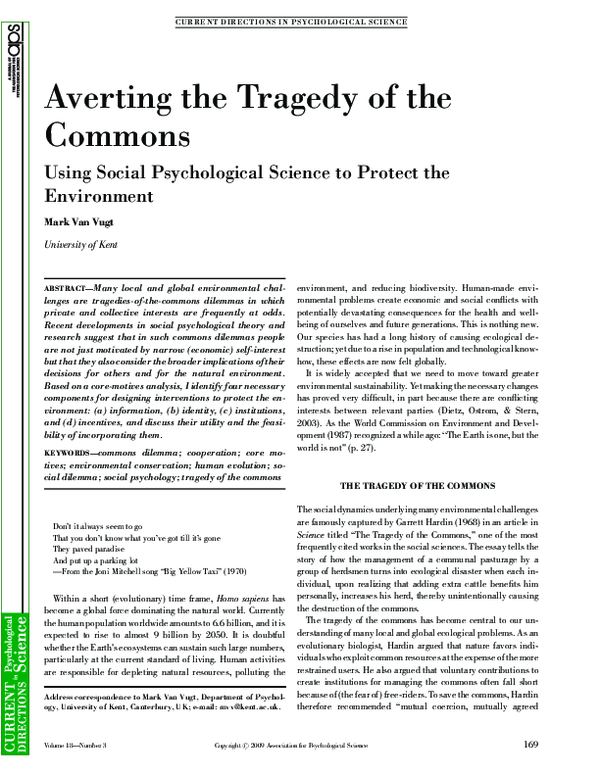 (PDF) Averting the Tragedy of the Commons