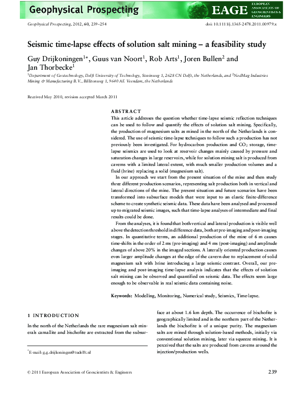 (PDF) Seismic time-lapse effects of solution salt mining - a feasibility study