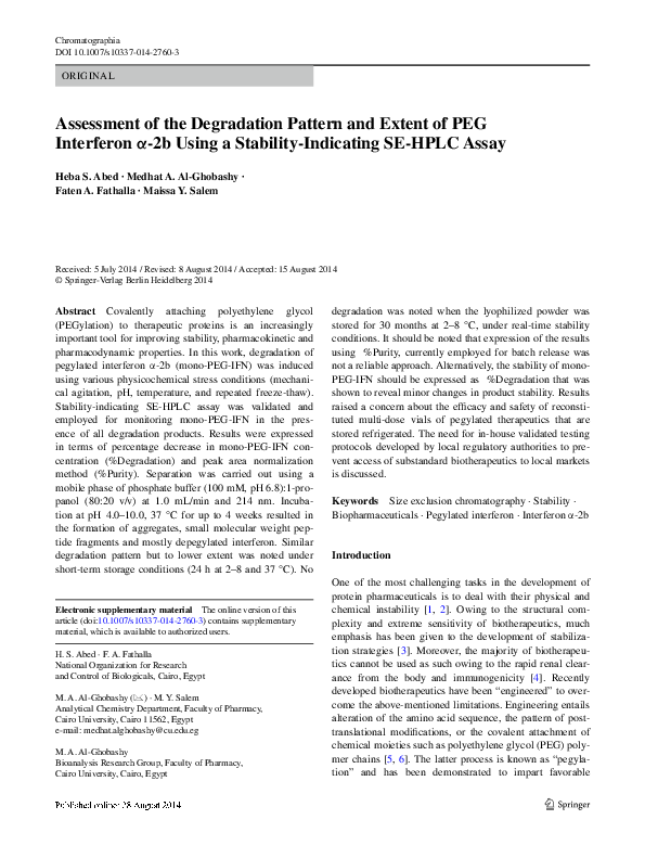 (PDF) Assessment of the Degradation Pattern and Extent of PEG ...