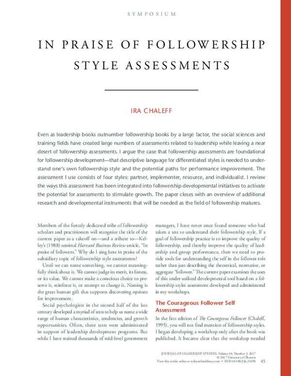 (PDF) In Praise of Followership Style Assessments
