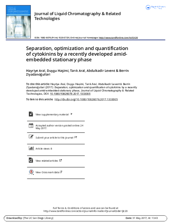 (PDF) Separation, optimization, and quantification of cytokinins by a ...