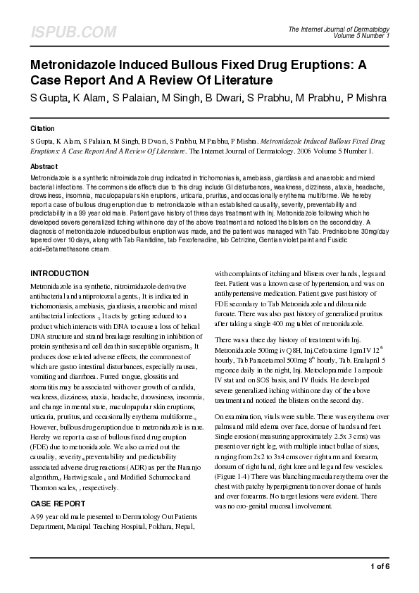 (PDF) Metronidazole Induced Bullous Fixed Drug Eruptions: A Case Report ...