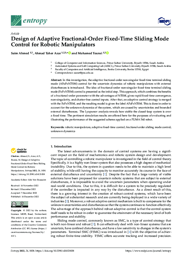 Pdf Design Of Adaptive Fractional Order Fixed Time Sliding Mode