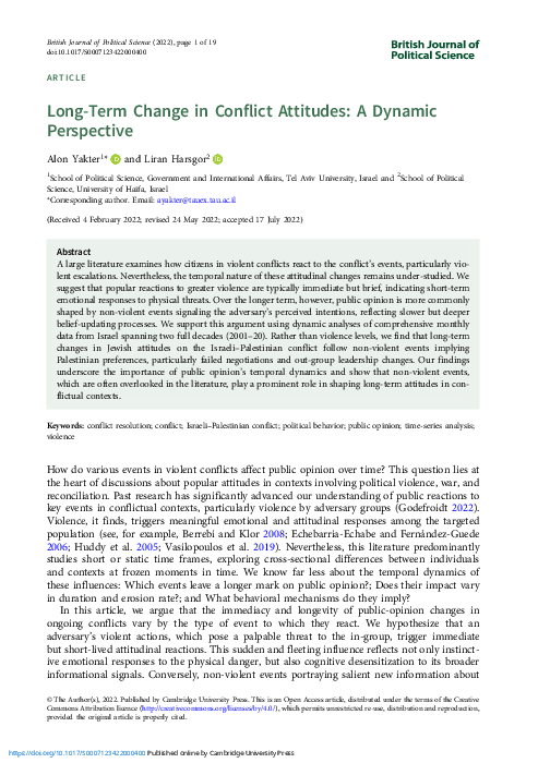 (PDF) Long-Term Change in Conflict Attitudes: A Dynamic Perspective