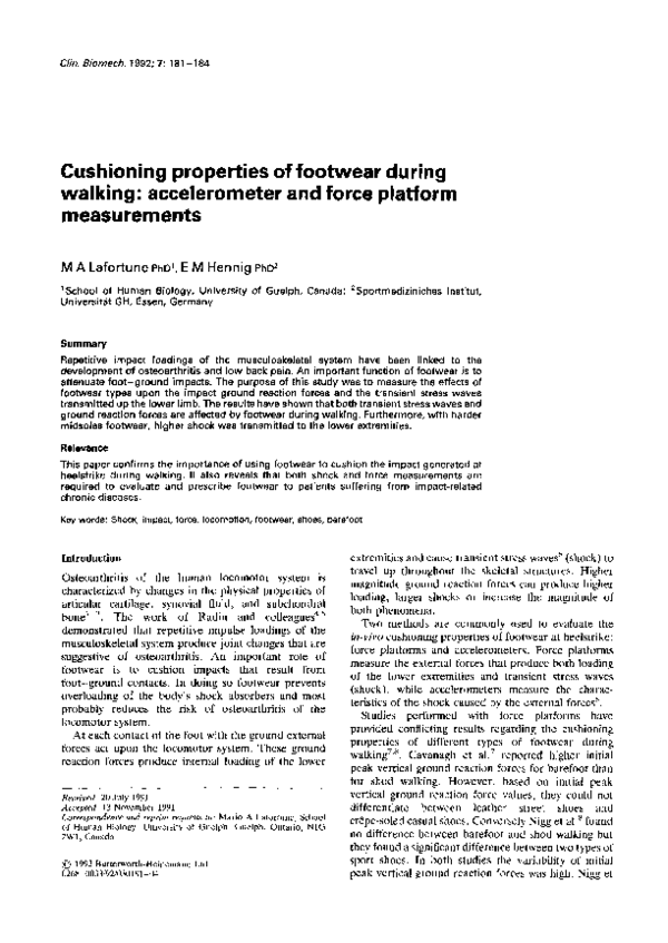 (PDF) Cushioning properties of footwear during walking: accelerometer ...