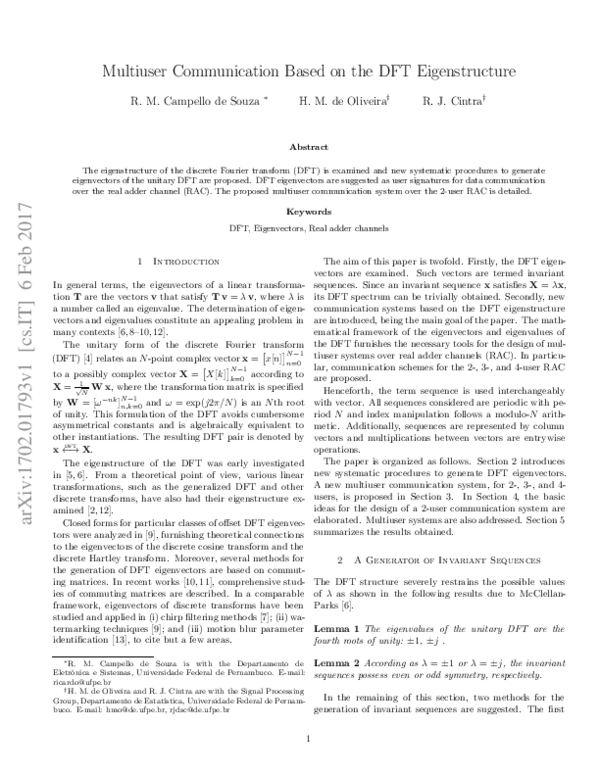 (PDF) Multiuser Communication Based on the DFT Eigenstructure