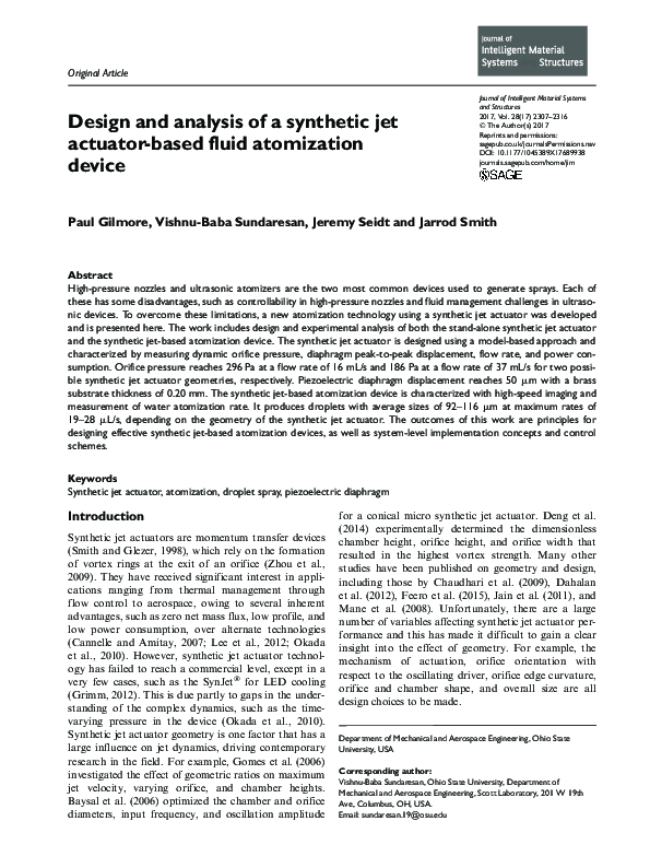 (PDF) Design and analysis of a synthetic jet actuator-based fluid ...