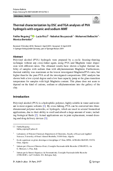 (PDF) Thermal characterization by DSC and TGA analyses of PVA hydrogels ...