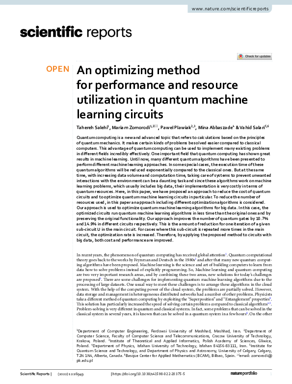 (PDF) An Optimizing Method for Performance and ResourceUtilization in Quantum Machine Learning ...