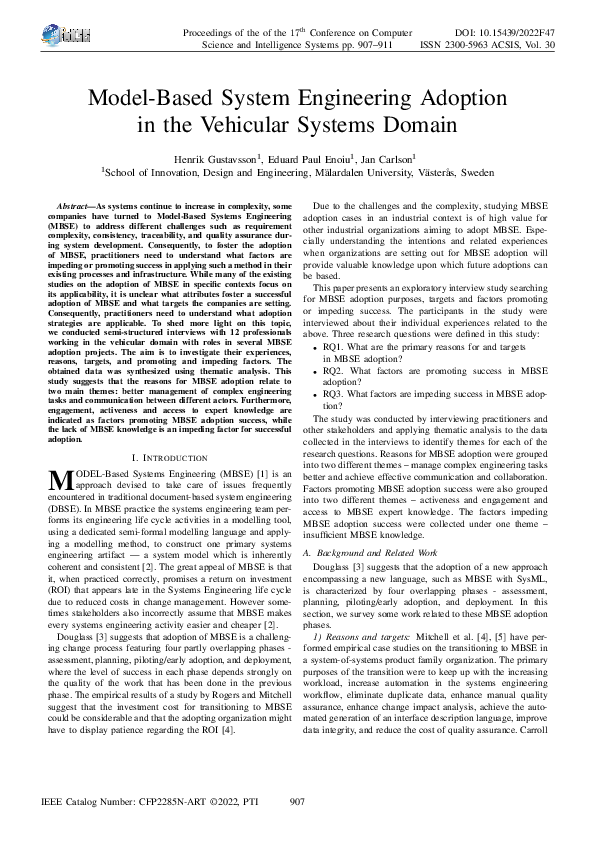 (PDF) Model-Based System Engineering Adoption in the Vehicular Systems ...